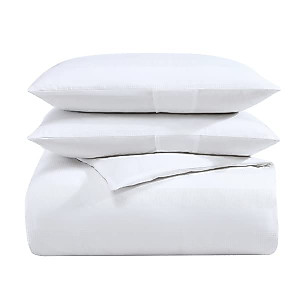 Vera Wang - King Duvet Cover Set, Luxury Cotton Bedding with Matching Shams, All Season Home Decor (Waffle Stripe White, King)