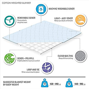 Beautyrest Luxury Quilted Weighted Blanket Ultra Soft Warm Mink with Glass Beads Filling and Zipper Cover Relaxing Pressure Relieving, 60X70-12Lbs, Grey