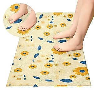 Fluffy Floor Carpet-Yellow Flower Blue Leaves,39x20in Front Door Mat Indoor Machine Washable Carpet,Aesthetic Rug