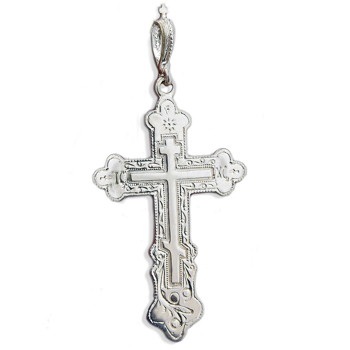 Religious Gifts Russian Orthodox Silver Three Bar Cross 1 7/8 Inch