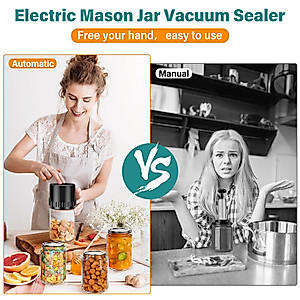Electric Vacuum Sealer for Mason Jar - Cordless Mason Jar Vacuum Sealer Kit for Wide & Regular Mouth Mason Jars,Handheld Vacuum Sealer Machine with Opener and Canning Lids