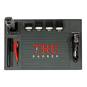 TRU BARBER Organizer Mat 18" X 13" (Charcoal Grey) Flexible PVC Station Mat, Salon Barbershop work station pads, Beauty salon tools, Counter mat for clippers, anti slip