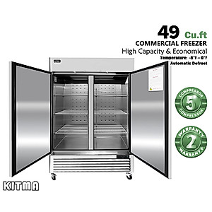 KITMA 2 Door Commercial Freezer 54" Commercial Reach-in Freezer Cooler, Commercial Fridge with LED Lighting, 49 Cu. Ft