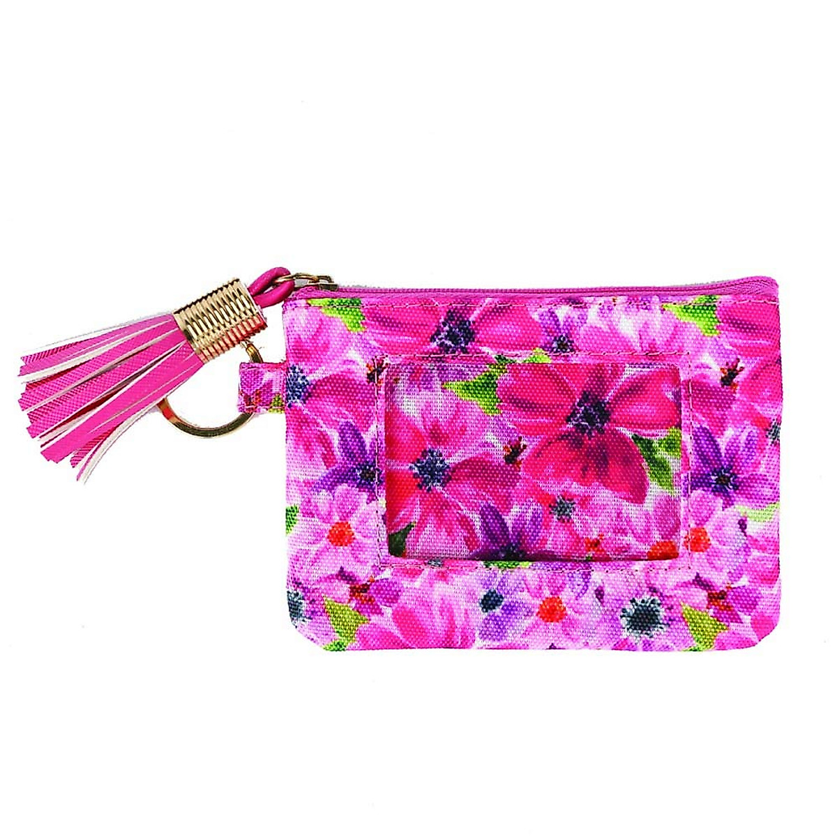 Cambridge Floral Pink and Gold Tone 5 x 4 Polyester Fabric Tasseled ID Wallet