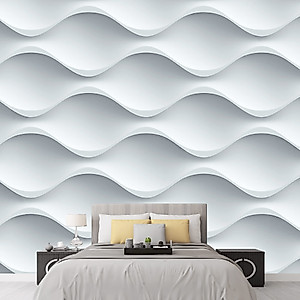 wall26 Removable Wall Sticker/Wall Mural 3D Geometric White Wave Pattern Abstract Shapes Digital Art Modern Art Panorama Multicolor Relax/Calm for Living Room, Bedroom, Office - 66x96 inches