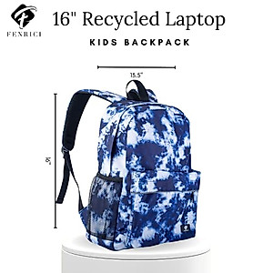 Fenrici Tie Dye Backpack for Boys, Girls, Blue Backpack for Kids, Bookbag with Padded Laptop Compartment, Blue Tie Dye, Indigo Blue, 16 Inch