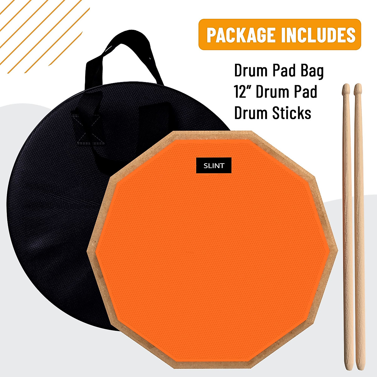 SLINT Drum Practice Pad, 12" Drum Pad 2 Surfaces - Double-Sided Practice Drum Pad Set, Practice Pad for Drumming - Snare Drum Practice Pad - Drum Pad For Kids (Drum Pad with Sticks)