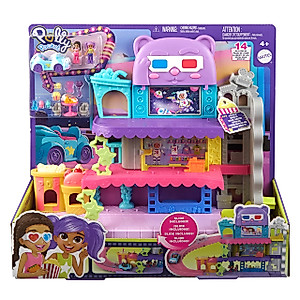 Polly Pocket Pollyville Dolls & Playset, Drive-in Movie Theater with 2 Micro Dolls, 1 Toy Car & 11 Accessories