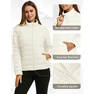 wantdo Women's Lightweight Down Jacket Warm Plus Size Puffer Coat (Beige, 2X-Large)