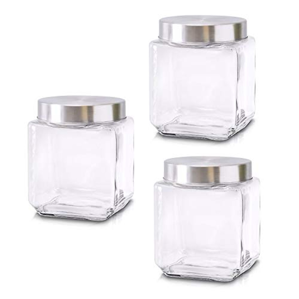 Food Storage Containers – Set of 3 Glass Jars with Stainless Steel Lids – Square Glass Containers for Coffee, Spices, Beans and Food – Reinforced Lid for Secure Closure – 40oz