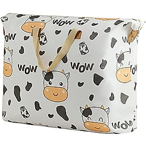 4 PCS Large capacity Storage Bag Of Different Sizes Storage Bag With Handle Largecapacity Storage Bag Foldable Storage Bucket For Quilt Blanket (Cow)