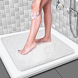 Leotruny PVC Non Slip Square Shower Mat 21 x 21 Inches Shower Floor Mat for Bathroom Textured Surface (C03-White, 21''X21'')