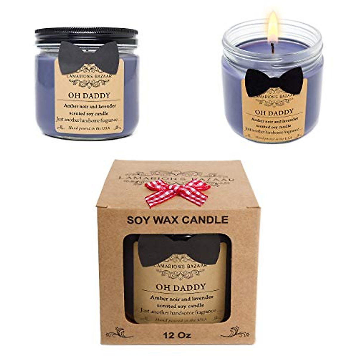 Oh Daddy Candle - Amber Noir + Lavender Fragrance - Large Soy Candle with Tuxedo Decor in a Kraft Box