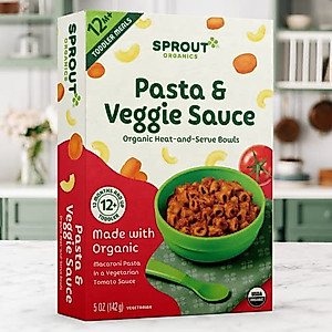 Sprout Organic Baby Food, Toddler Meals, Macaroni Pasta with Vegetarian Tomato Sauce, 5 Oz Bowl (8 Count)