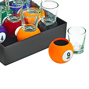 Billiards Pool Ball Shot Glasses, Set of 9 - Fairly Odd Novelties - Fun Sports Bar Drinking Gift Pack, Multicolor,1 ounce