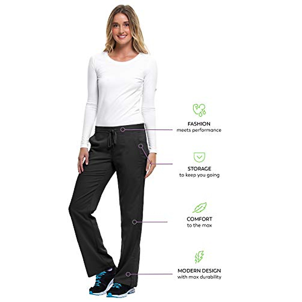 Healing Hands Scrub Pants for Women 2 Pocket Elastic Back Drawstring Pant Purple Label 9095 Taylor Black M