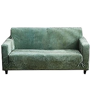 TVPFM Stretch Sofa Slipcover, Velvet Plush Washable Sofa Cover Soft Stretch Furniture Protector Sofa Slipcover for Pets Cat Dog-Blue-4 Seater