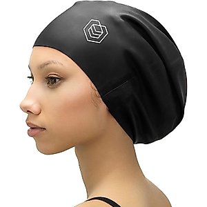 SOUL CAP - Large Swimming Cap for Long Hair - Designed for Long Hair, Dreadlocks, Weaves, Hair Extensions, Braids, Curls & Afros - Women & Men - Silicone (Black, Large)