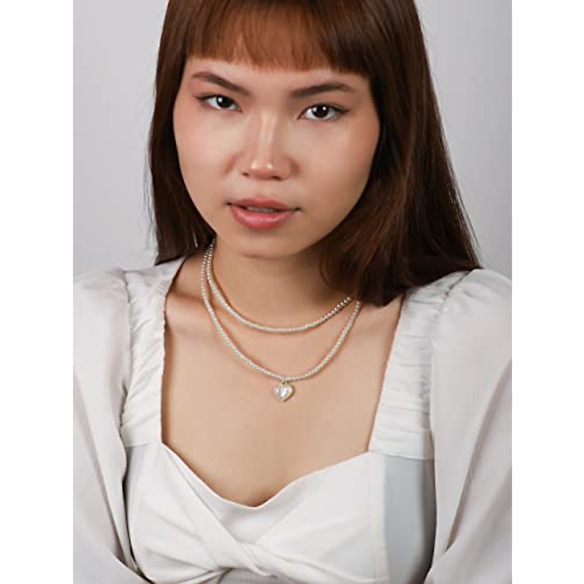 OJERRY Simple Y2K Layered Heart Pearl Choker Necklaces Coquette Aesthetic Jewelry for Women Trendy, Dainty Faux Pearl Choker Necklace for Women