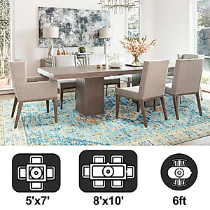 BESTSWEETIE Area Rug 5x7 Rugs for Living Room 5 x 7 Washable Rugs Non Slip Vintage Boho Living Room Rugs for Bedroom Dining Room, Distressed Pattern Carpet, Blue Multi