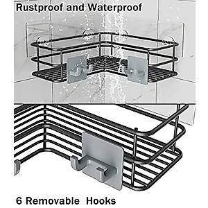Purdaz Corner Shower Caddy,3 Pack Adhesive Large Shower Caddy with Movable 6 Hooks Shower Shelves No Drilling Rustproof Shower Shelf for Bathroom Shower Storage for Inside Shower Organizer,Black