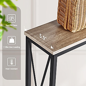 ELYKEN 5.9" Narrow Console Sofa Table with Power Outlets, 5.9" Dx70.9 Wx31.5 H Long Skinny Behind Couch Table with Charge Station and 6.5'Extension Cord, White Oak