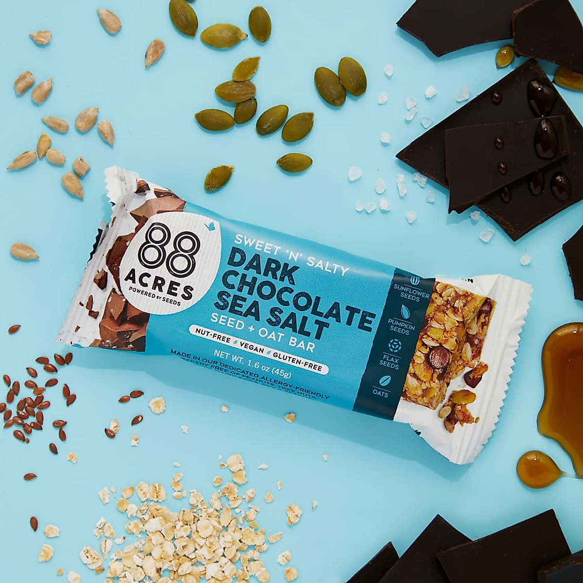 88 Acres Granola Bars | Dark Chocolate Sea Salt | Gluten Free, Nut-Free Oat and Seed Snack Bar | Vegan & Non GMO | 12 Pack