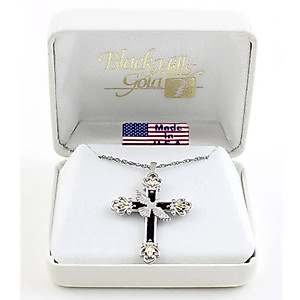 Antiqued Dove Cross Necklace, Sterling Silver, 12k Green and Rose Black Hills Gold 18 Inches