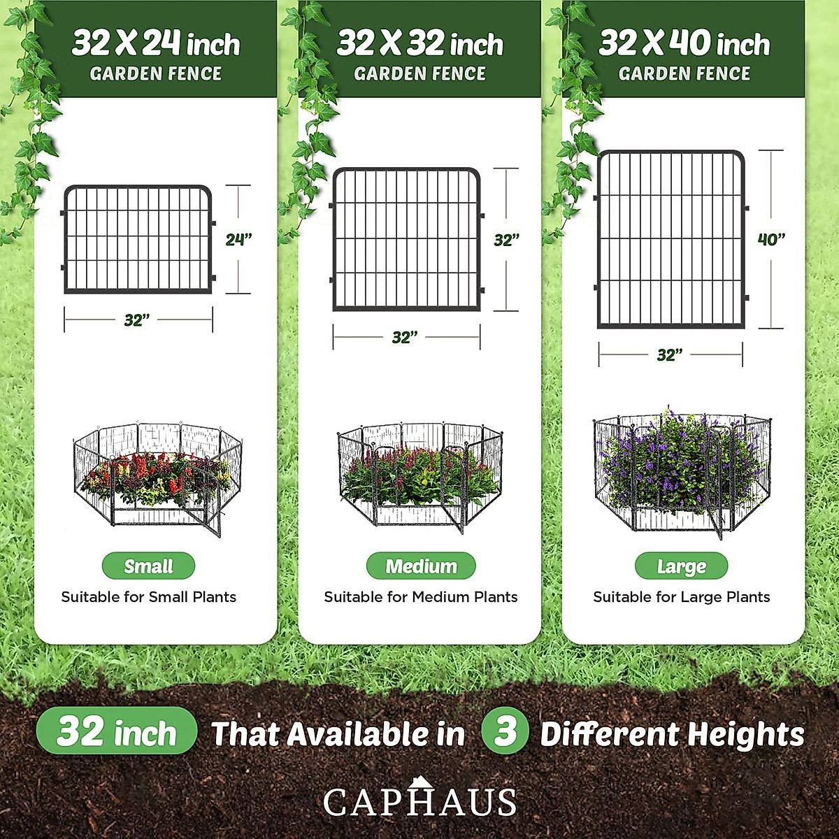 CAPHAUS Decorative Garden Fence, 24 Inch x 21 FT Heavy Duty Iron Fencing Landscape Patio Flower Bed Animal Barrier Border Edging Section, Panel Decor, Folding Wire Fence for Yard for Dog Outdoor