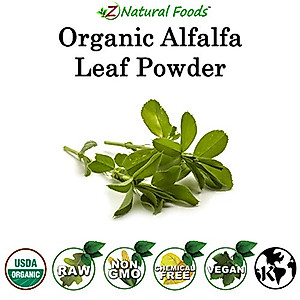 Z Natural Foods Organic Alfalfa Leaf Powder - Made in USA - Green Superfood Supplement for Drinks, Tea, Shakes, Smoothies Recipes - Raw, Vegan, Gluten Free, Non GMO, Kosher - 1 lb