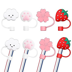 Gatuida Straw Cover, 4Pcs Straw Tip Cap Reusable Drinking Straw Toppers, Silicone Straw Plugs Reusable for 6-8 mm Straws Anti-dust Straw Tips Plugs