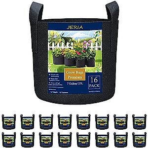JERIA 16-Pack 7 Gallon Grow Bags, Heavy Duty Thickened Nonwoven Fabric Pots Container with Reinforced Handles, Vegetable/Flower/Plant Grow Pots Come with 16 Pcs Plant Labels