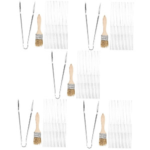 Yardwe 5 Sets Barbecue Tool Set Outdoor Barbecue Tools BBQ Grill Accessories Grilling Skewers Food Tong BBQ Grill Portable Grill Utensils Multifunction BBQ Needle Stainless Steel