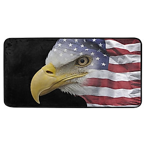 Kitchen Rugs Runner Bald Eagle with USA Flag Doormat Bath Rugs for American Independence Day July 4th Area Rugs for Bathroom Kitchen Indoor 39" X 20"