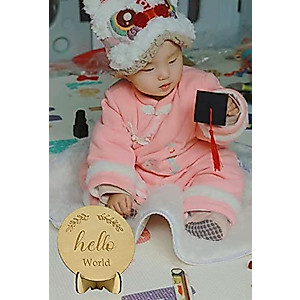 Baby Milestone Cards | 13 Double Sided Wooden Monthly Milestone Discs with Easel Stand | Baby Milestone Markers | Newborn Photography Props | Pregnancy and Baby Shower Gifts for Boys & Girls