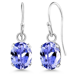 Gem Stone King 925 Sterling Silver Oval 7X5MM Gemstone Birthstone French Wire Dangle Hook Earrings For Women