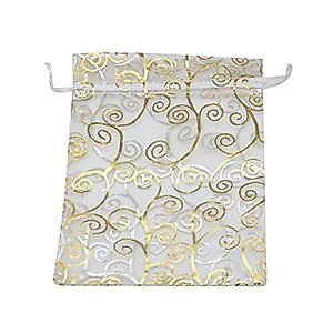 SUNGULF 50pcs Organza Pouch Bag Drawstring 5"x7" 13x18cm Strong Gift Candy Bag Jewelry Party Wedding Favor (Gold Silver)
