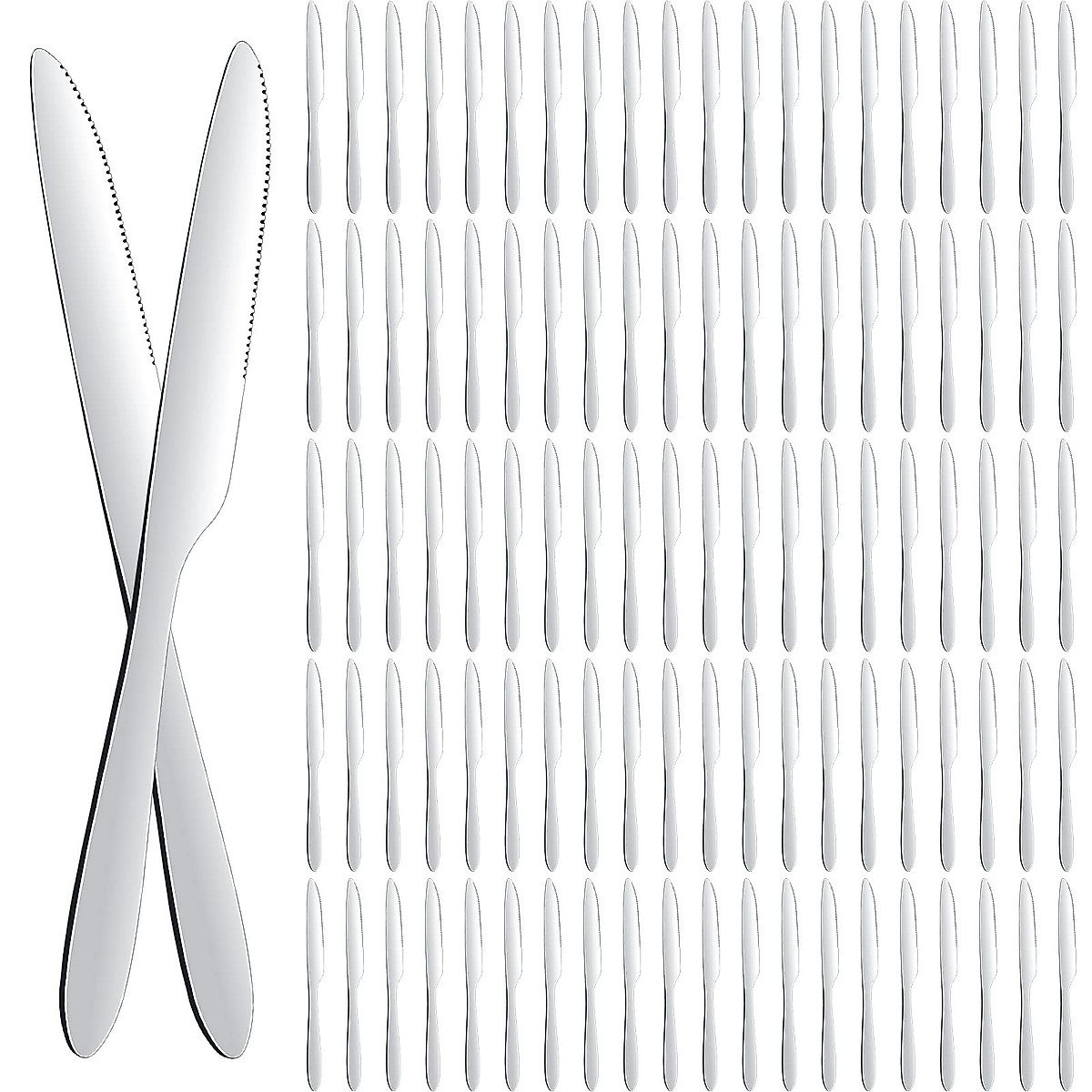 Nuenen 100 Pieces Dinner Knives Set, 8.3 Inches Durable Butter Knife Stainless Steel Serrated Table Knives, Steak Knives Silverware for Home, Restaurant, Kitchen, Dishwasher Safe and Mirror Polished