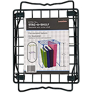 LockerMate Stac-A-Shelf Locker Organizer Shelf, Stackable, Extra Tall, Fits Standard Size School Lockers, Black