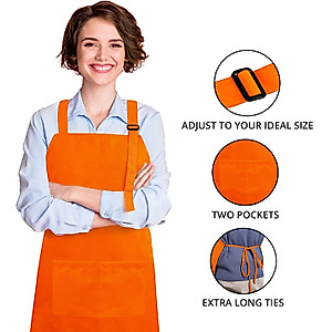 Bundle Set of Utopia Kitchen Flour Sack Tea Towels 12 Pack, 28" x 28" Ring Spun 100% Cotton Dish Cloths and Utopia Kitchen Unisex Adjustable Bib Apron with 2 Pockets Orange