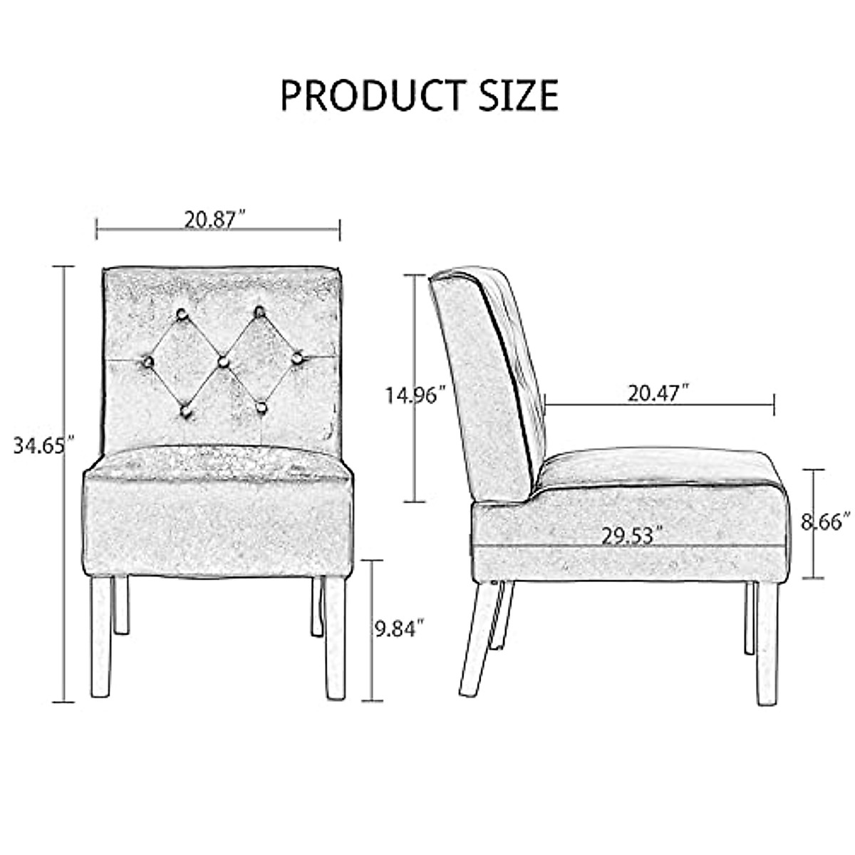 Freemax Velvet Fabric Accent Chair Armless Leisure Side Chair Cute Decorative Slipper Chair Small Tufted Single Sofa Chair for Living Room Bedroom Office Reading Room Nook (Black)