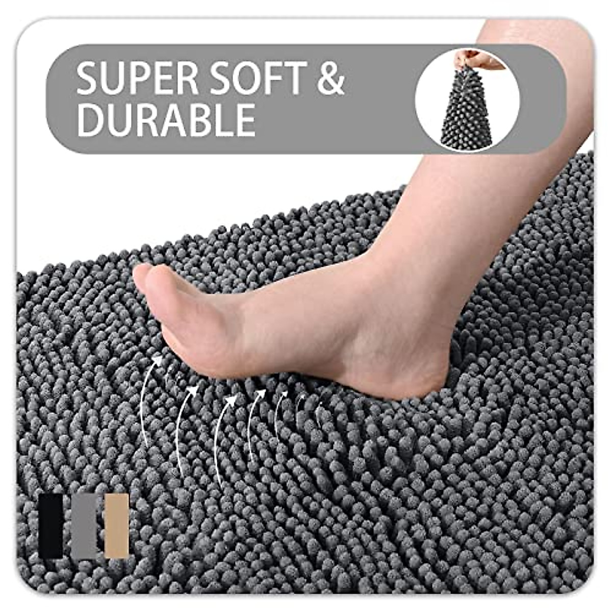 Ompaa Chenille Indoor Door Mat Entryway Rug, 36x24 Grey, Super Absorbent Mud Mats for Dirty Dogs Paws & Muddy Shoes, Non Slip Welcome Floor Doormats for Home Front Back Door, Patio, Garage, Entrance