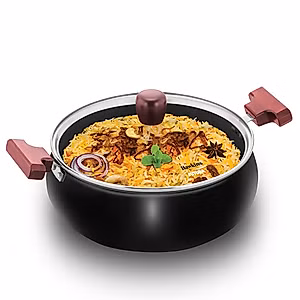 ‎Hawkins Futura 5 Litre Cook n Serve Handi, Hard Anodised Biryani Handi with Glass Lid, Saucepan, Sauce Pan, Black (ACH50G)