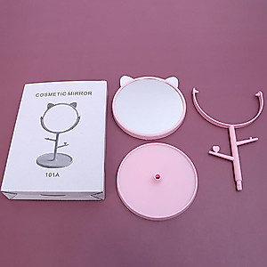 Desk Mirror in Cute Cat Ears Shape Practical Desktop Makeup Mirror Portable with Folding Stand Round Makeup Mirror Stand Up Desk 360 Circular Rotation Cute Circle Mirror for Bedroom Bathroom