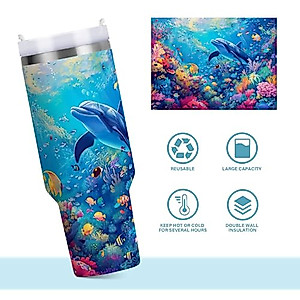 ODAWA a Vibrant and Colorful Underwater Scene Filled with Travel Coffee Tumbler with Straw and Lid Travel Mug 30 Oz Stainless Steel Cups
