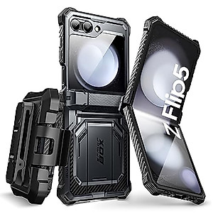 i-Blason for Samsung Galaxy Z Flip 5 Case with Stand, [Built-in Screen Protector] [Hinge Protection], Full-Body Protection Magnetic Phone Case for Galaxy Z Flip 5, Black