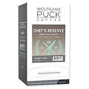 Wolfgang Puck Coffee, Chef's Reserve, Medium Roast, 9.5 Gram Soft Pods, 18 Count (Pack of 1)