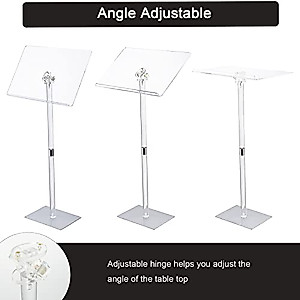 HMYHUM Acrylic Podium Stand, Angle Adjustable, Modern Lecterns & Pulpits for Classroom, Concert, Church, Speech, Easy Assembly, Metal Base, 23.6" L x 15.7" W x 42.3" H, Clear
