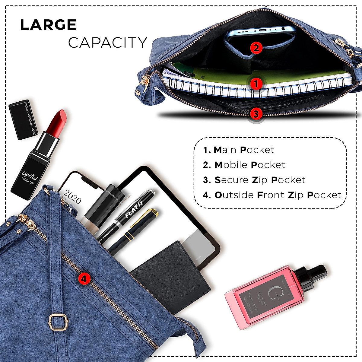 ESTALON Leather Crossbody Bags for Women - Purses Women's Shoulder Sling Handbags (Tan2)