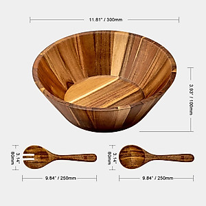 JF JAMES.F Wooden Salad Bowl, 12'' Acacia Wood Large Salad Bowl Set Big Salad Serving Bowl with Serving Utensils